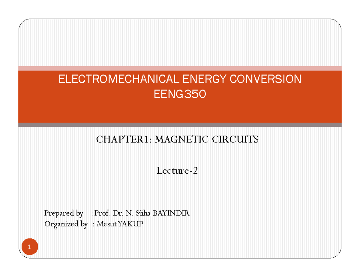 Lecture-2 - CHAPTER1: MAGNETIC CIRCUITS Lecture- ELECTROMECHANICAL ...