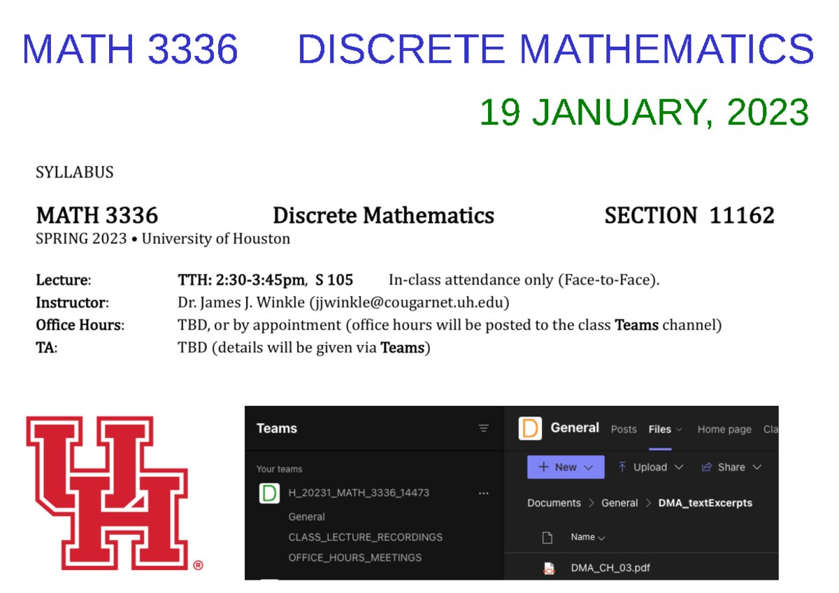 Pre MATH 3336B2 2023-01-19 - ####### MATH 3336 DISCRETE MATHEMATICS 19 ...