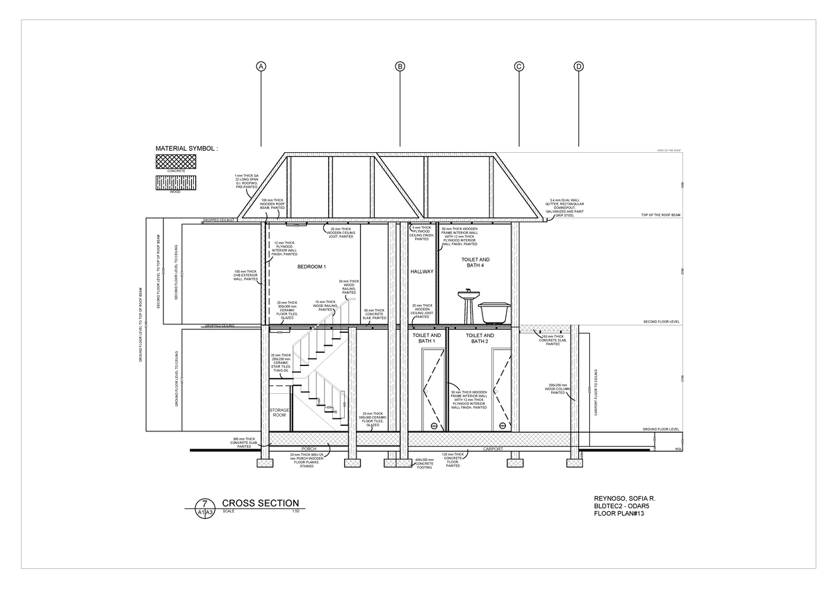 Bldtec 2 Sections - 2700 1650 A B C D 2700 TOP OF THE ROOF BEAM SECOND ...