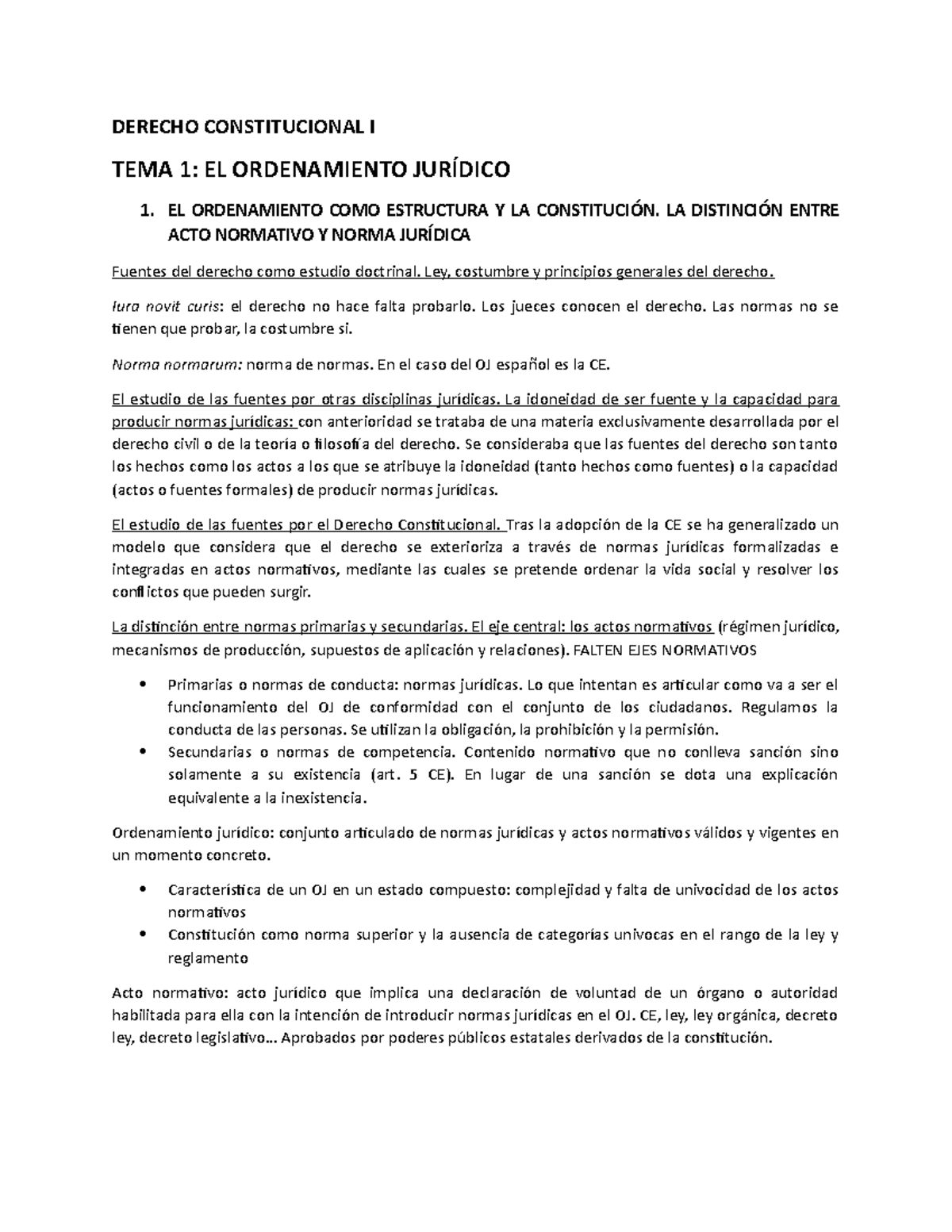 Apunts consti I - Juan Carlos Gavara - DERECHO CONSTITUCIONAL I TEMA 1: EL ORDENAMIENTO JURÍDICO ...