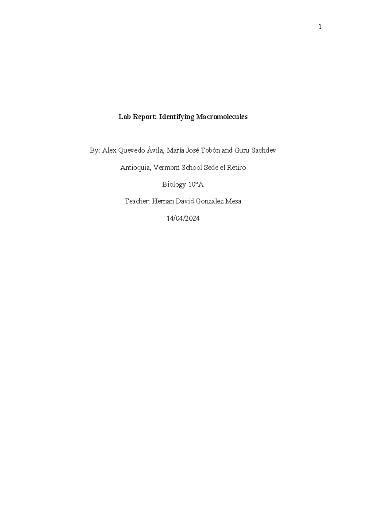 Lab report macromolecules - Lab Report: Identifying Macromolecules By ...