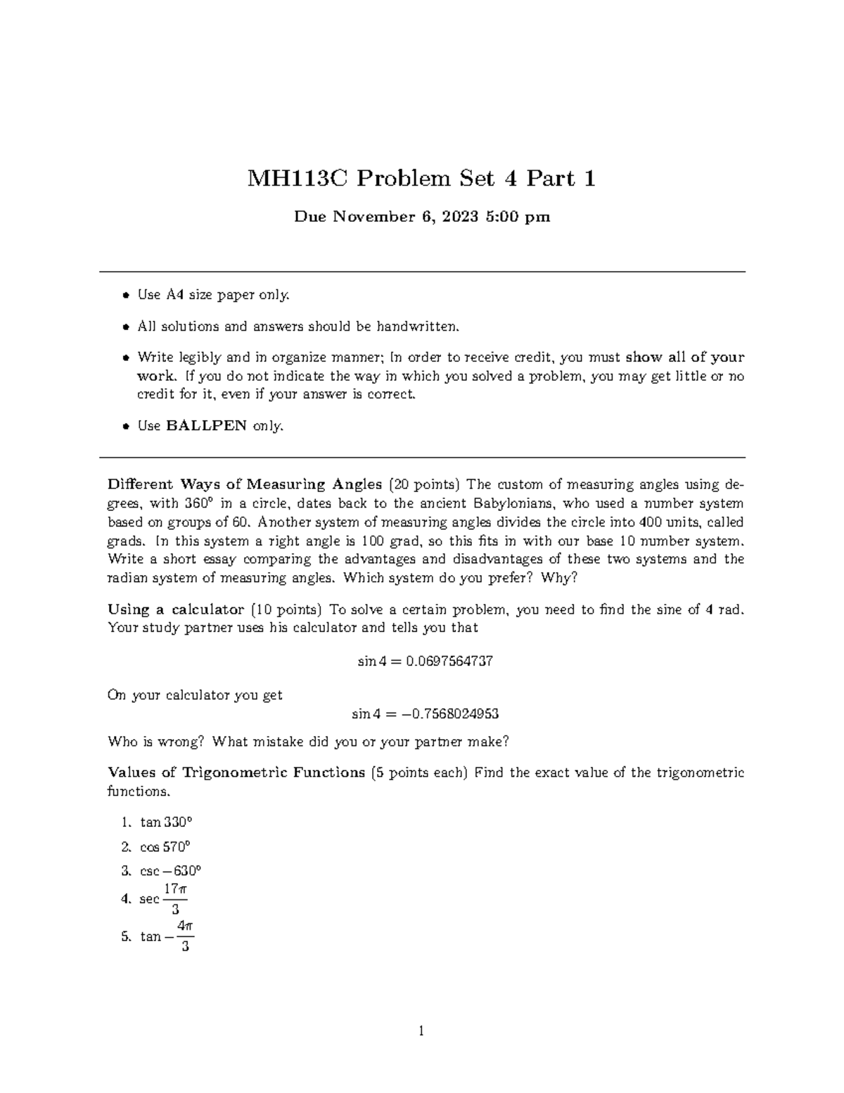 MH113C Problem Set 4 Part 1 - All solutions and answers should be ...