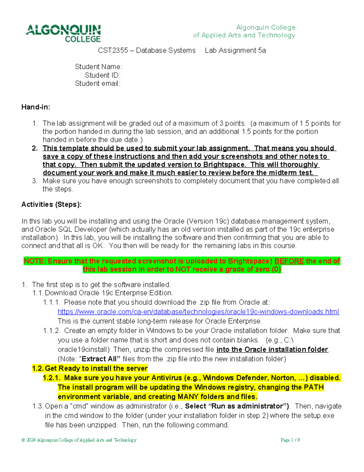 St Cst2355 Lab05a Lab 05a Oracle Of Applied Arts And Technology Cst2355 Database Systems 