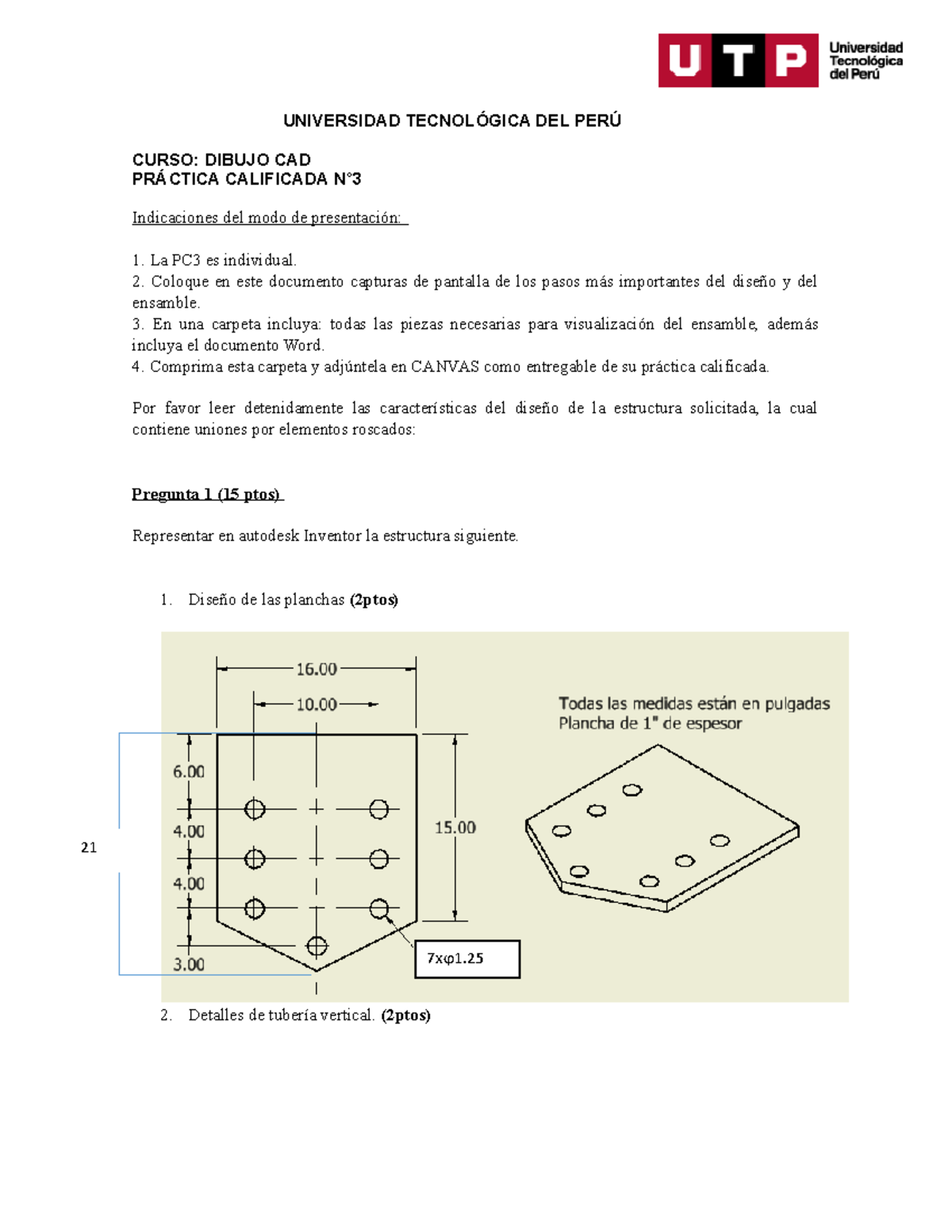 PC3 Dibujo CAD 5PM - Nota: 10 - UNIVERSIDAD TECNOLÓGICA DEL PERÚ CURSO ...