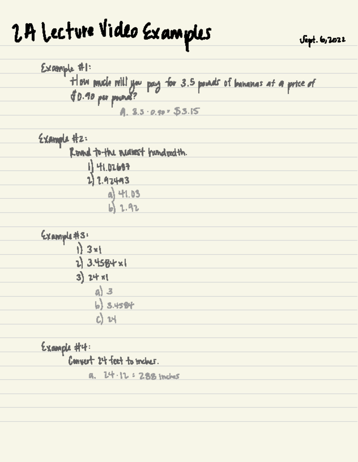2A Lecture Video Examples - 2 A Lecture Video Examples Sept .6, Example ...