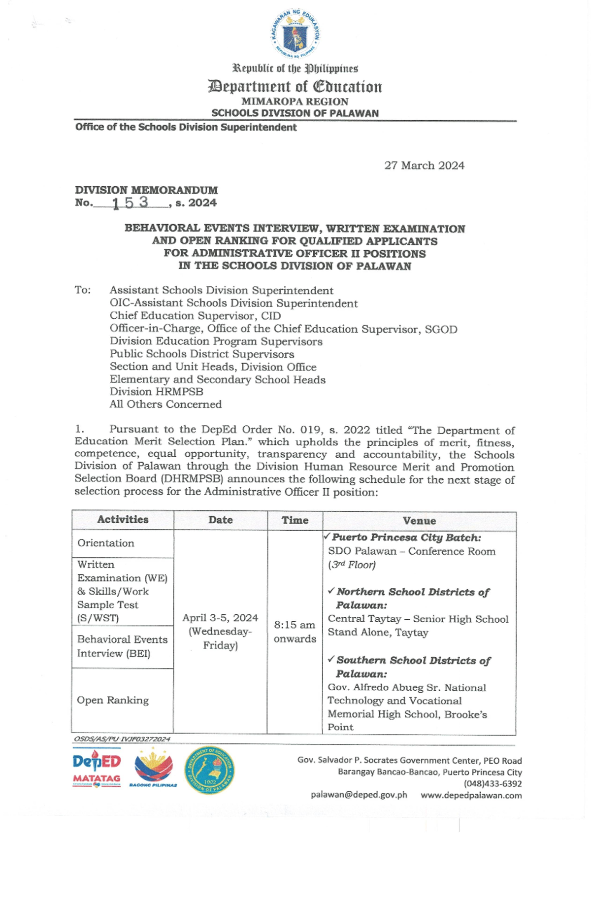 Behavioral Events Interview Written Examination AND OPEN Ranking FOR ...