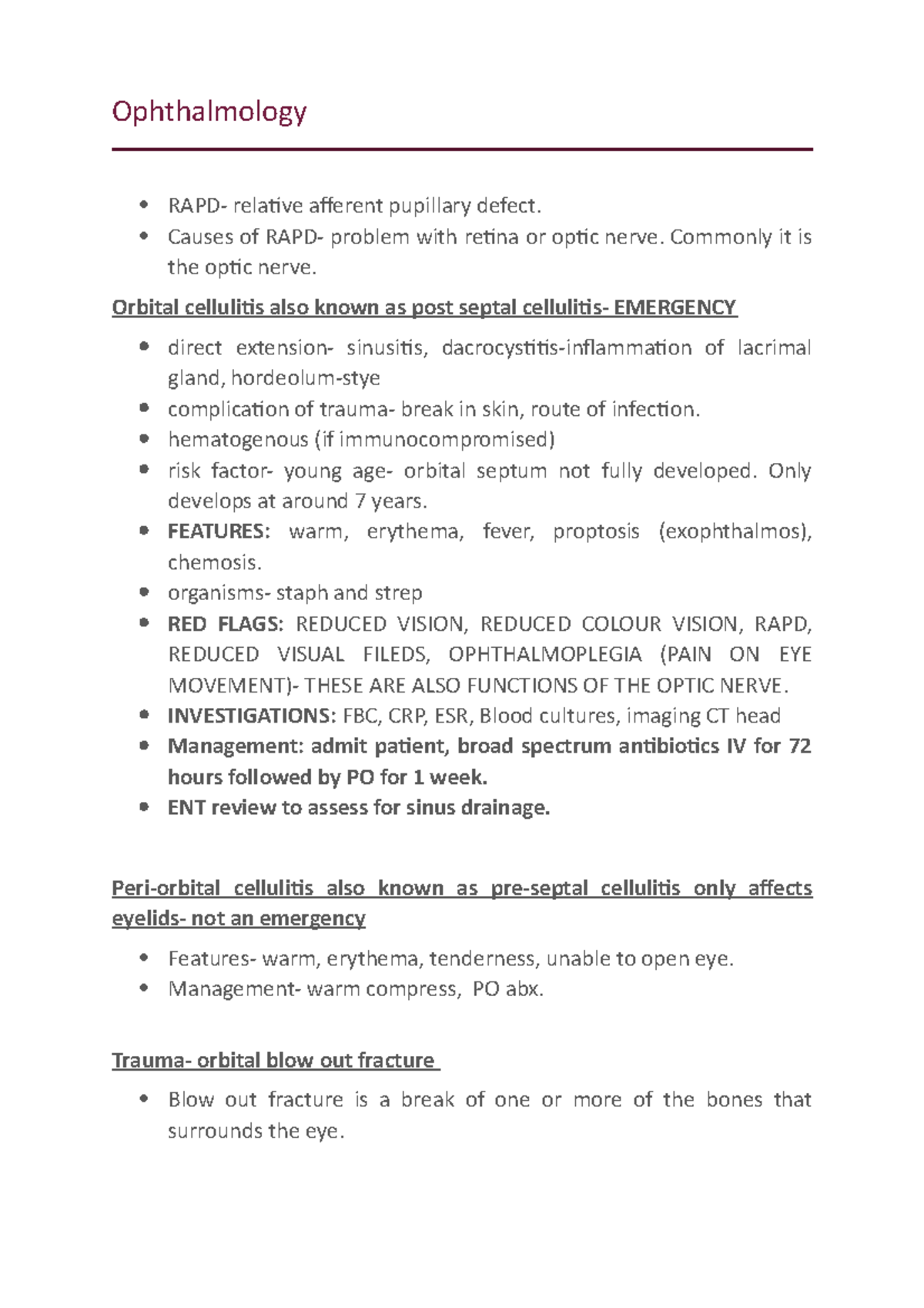 Ophthalmology - Ophthalmology RAPD- relative afferent pupillary defect ...