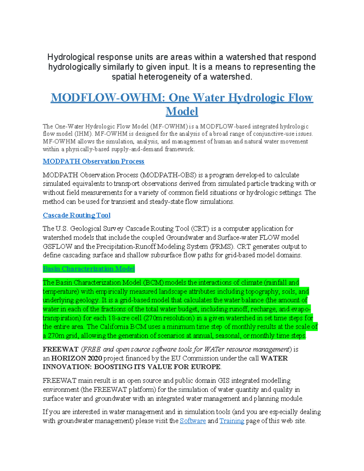 Tools in water - Hydrological response units are areas within a ...