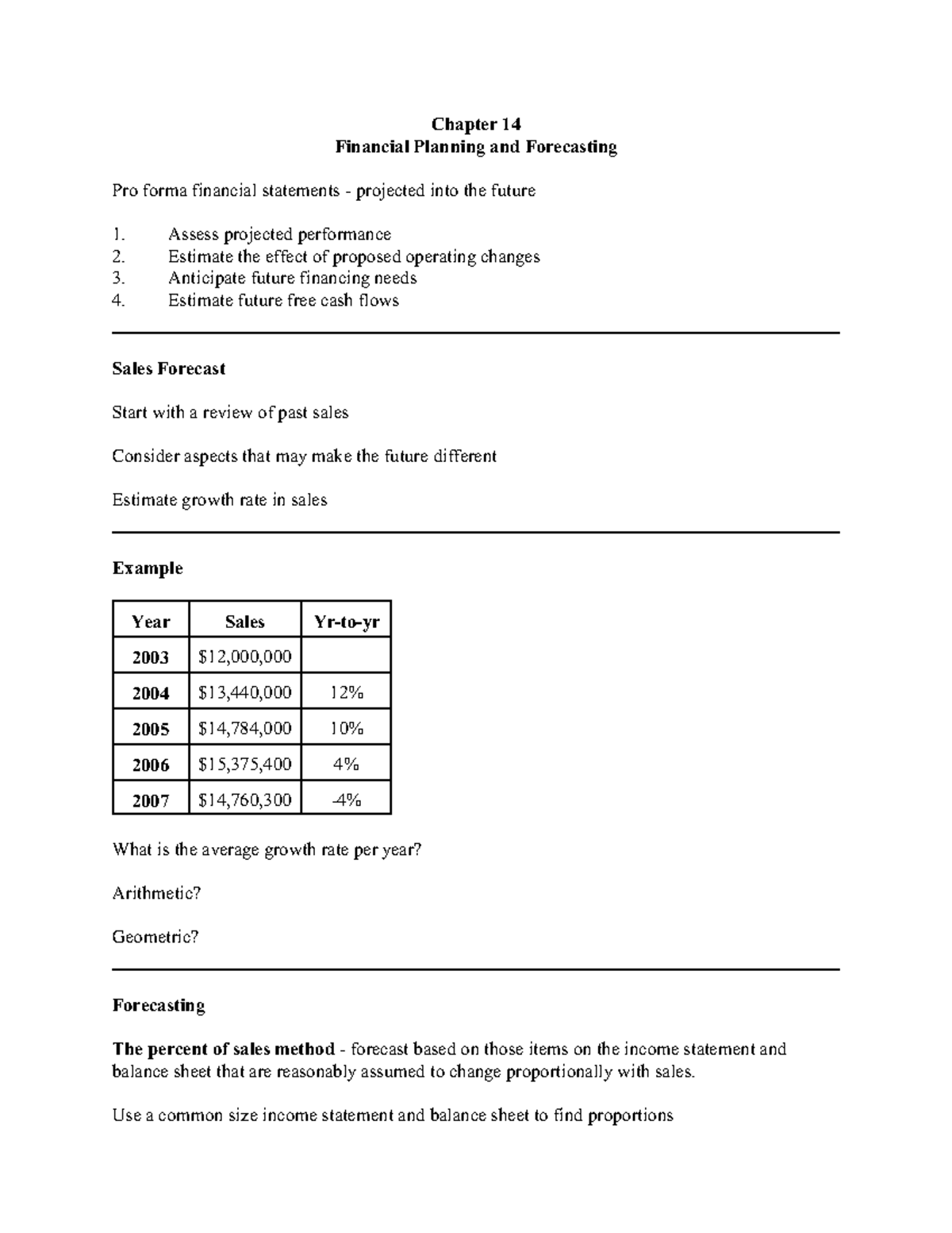 Lecture notes, lecture 14 - Chapter 14 Financial Planning and ...