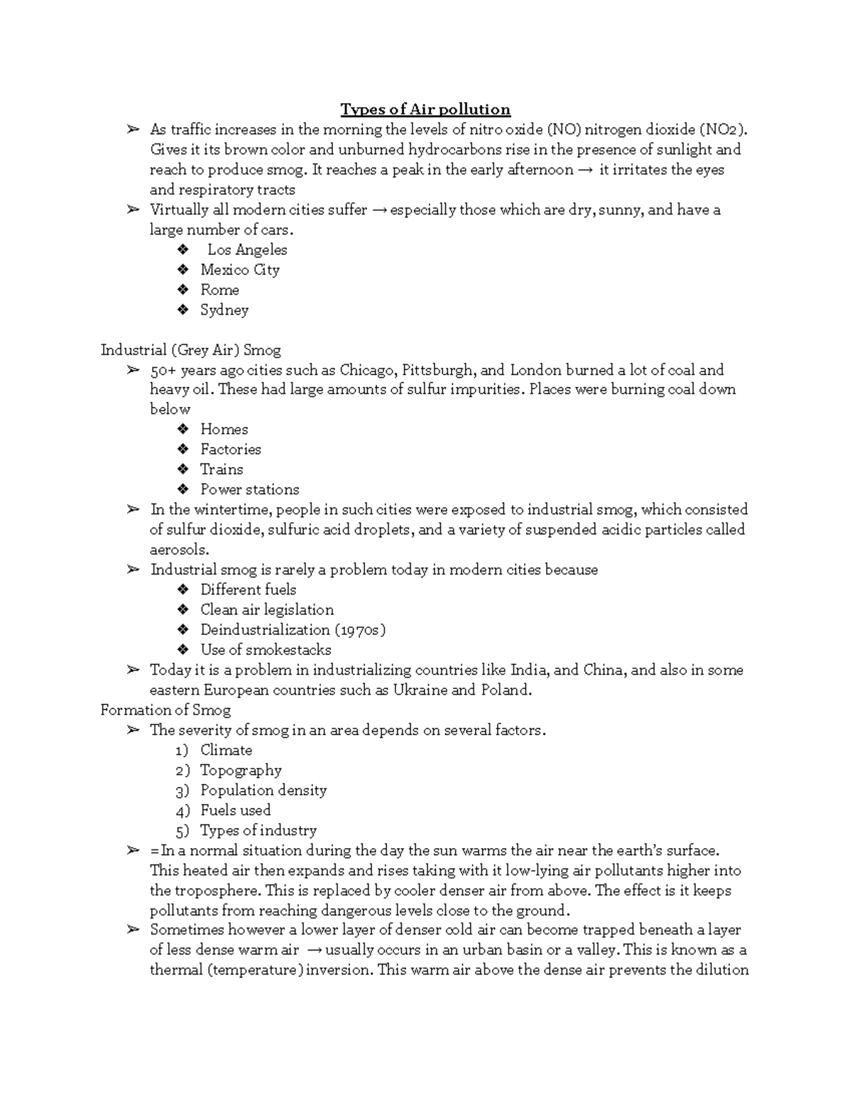 Enviromental Notes pt 11 - Types of Air pollution As traffic increases ...