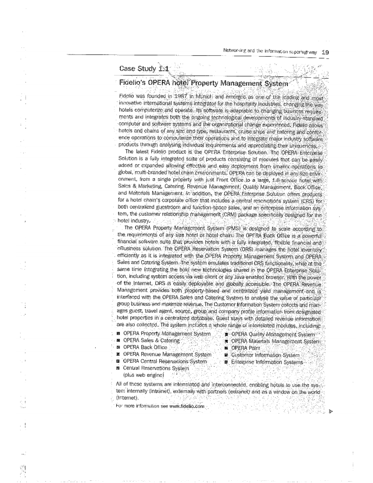 Case 1 1 Fidelio Opera - Study Case for uni students - Management ...