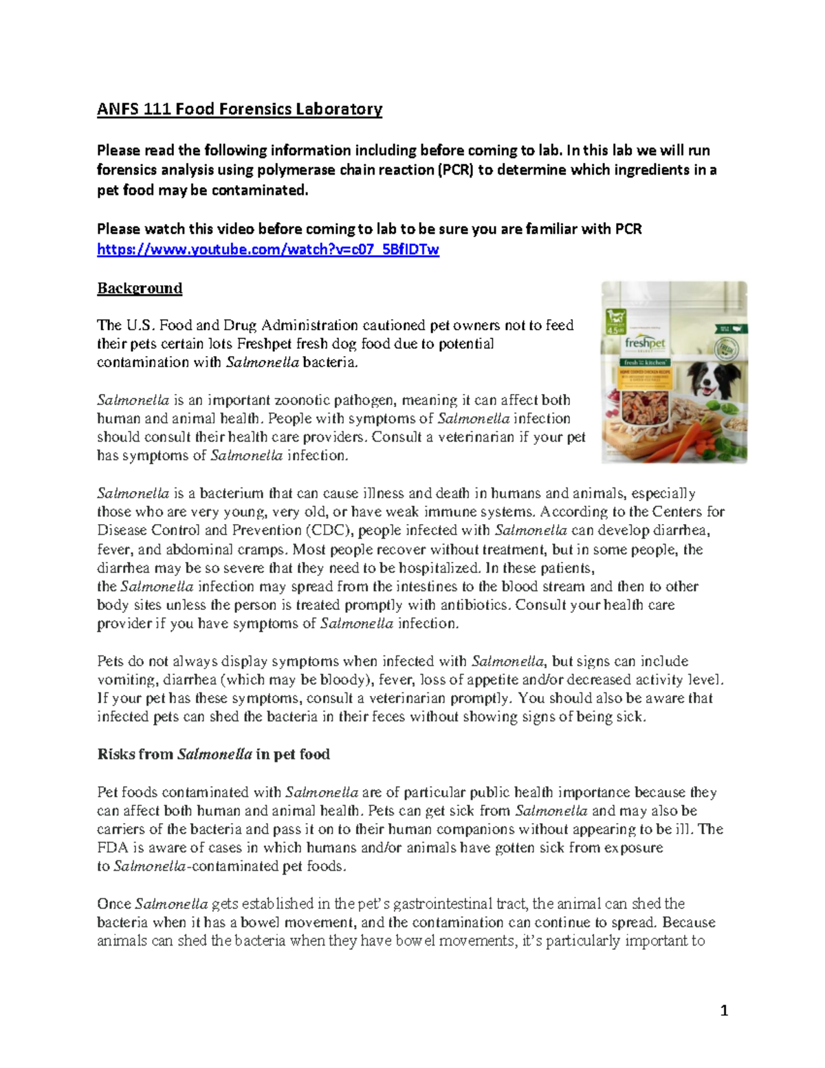 Food Forensics Pre-Lab Handout - 1 ANFS 111 Food Forensics Laboratory ...