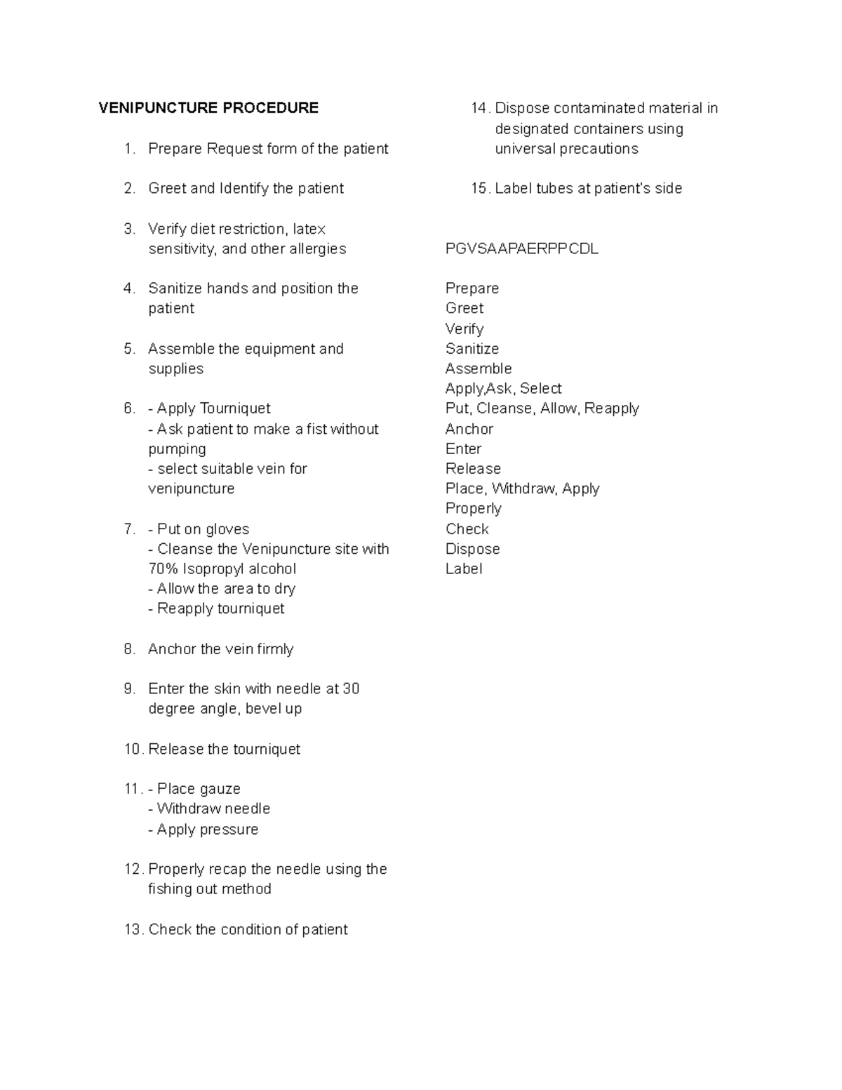 Venipuncture Procedure - VENIPUNCTURE PROCEDURE Prepare Request form of ...
