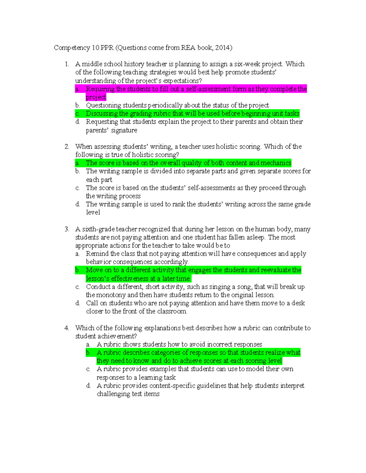 Comp 10 - PPR Competence Reading - Competency 10 PPR (Questions come ...