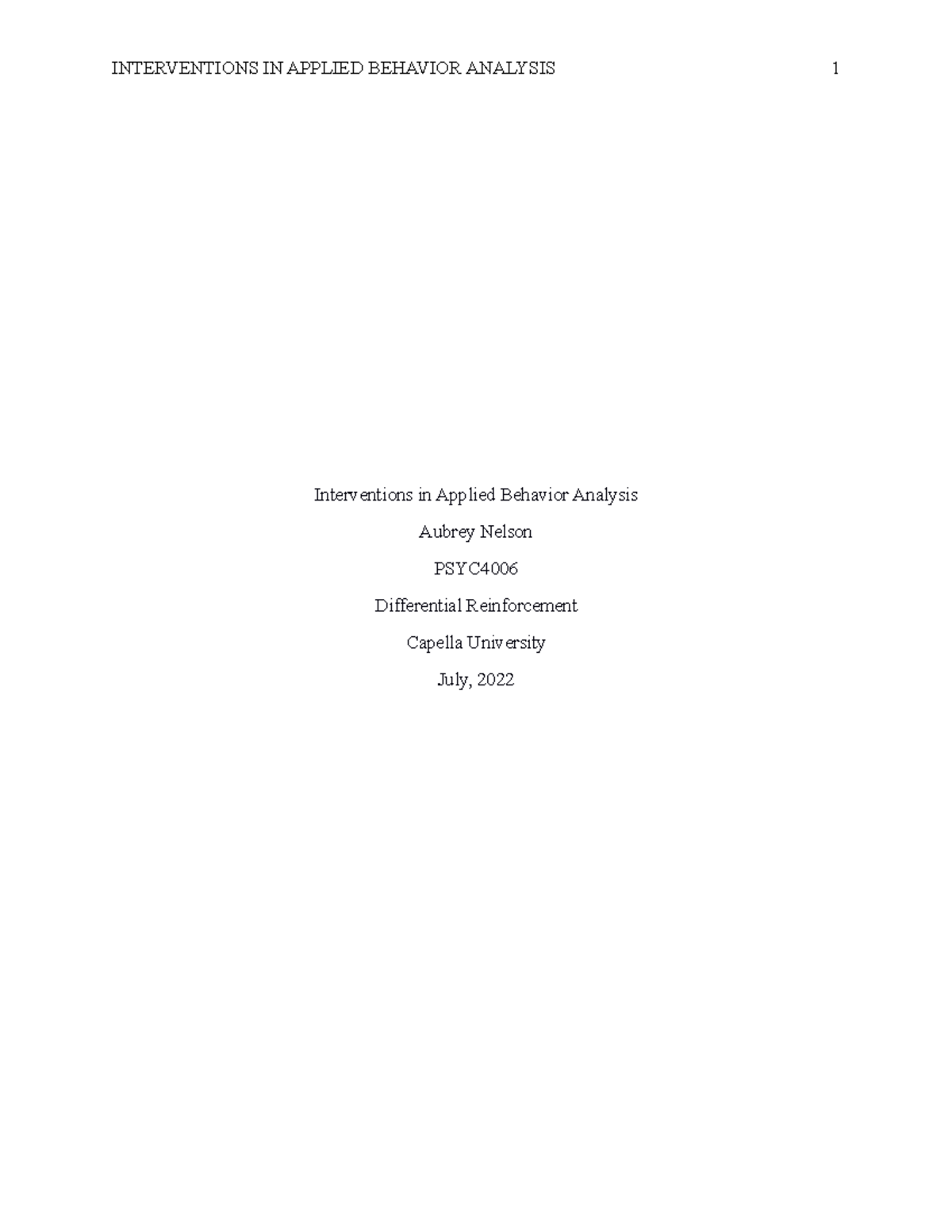 Applied Behavior Analysis Capstone 1 - Interventions in Applied ...