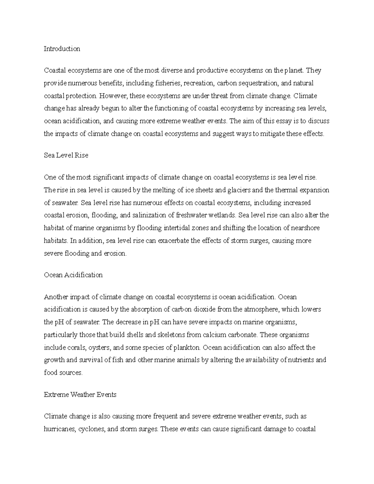 Title The Impact of Climate Change on Coastal Ecosystems - Introduction ...