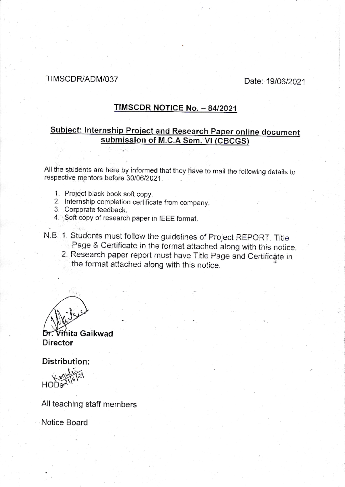 2021 Sem VI Blackbook Research Paper Submission Notice Guidelines ...