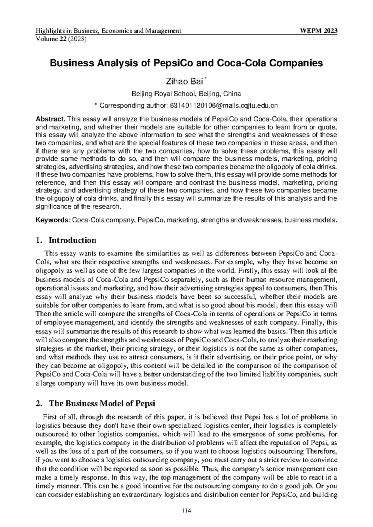 Pepsico-business-model - Volume 22 (202 3 ) Business Analysis of ...