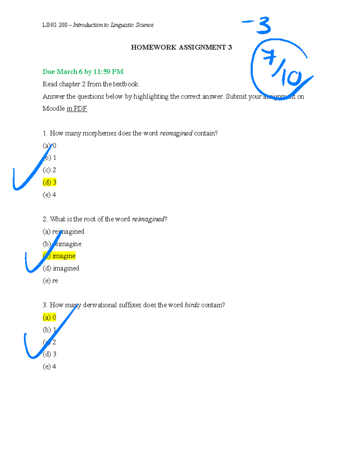 LING 200 - Homework assignment 3 - LING 200 – Introduction to Linguistic Science HOMEWORK ...