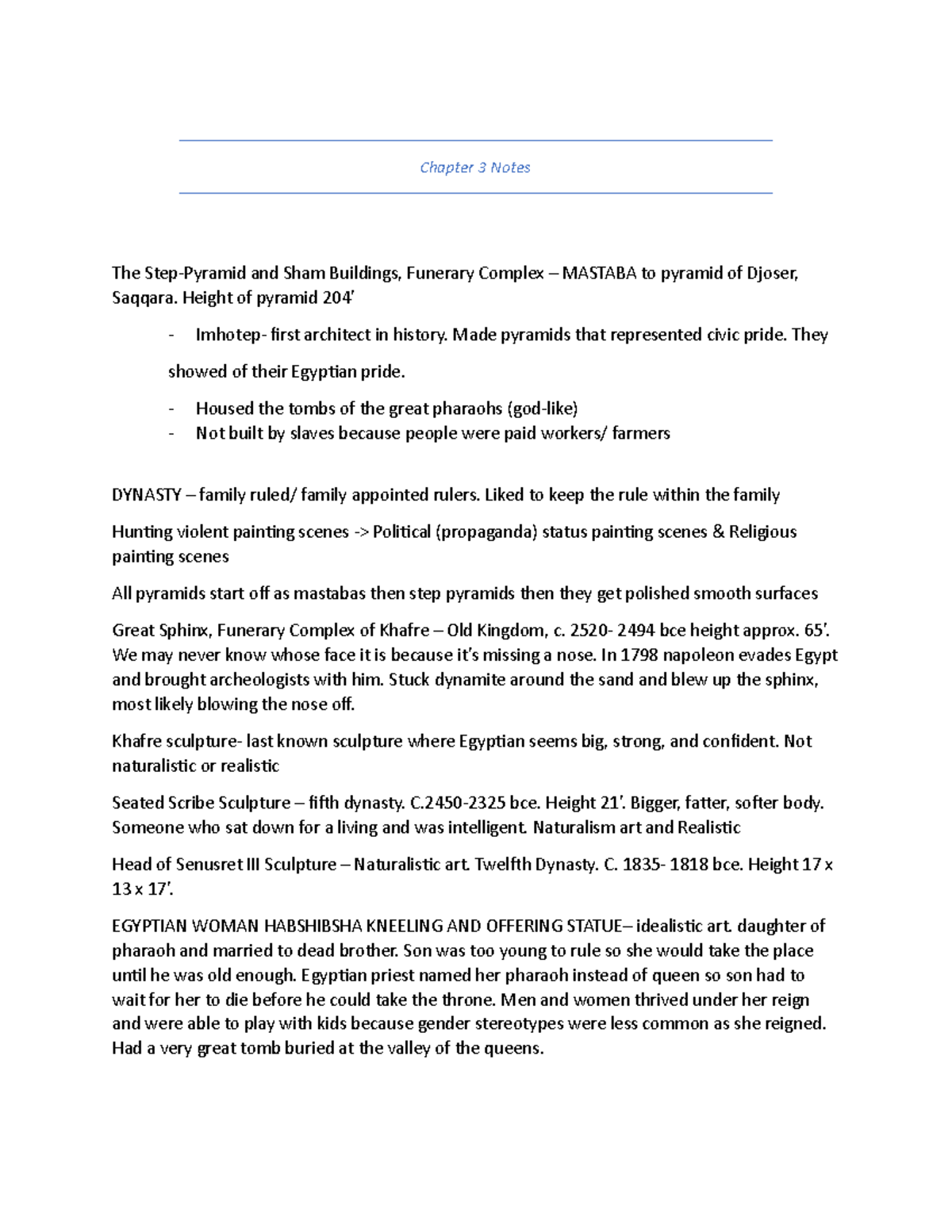 Art History Notes chapter 3 - Chapter 3 Notes The Step-Pyramid and Sham ...