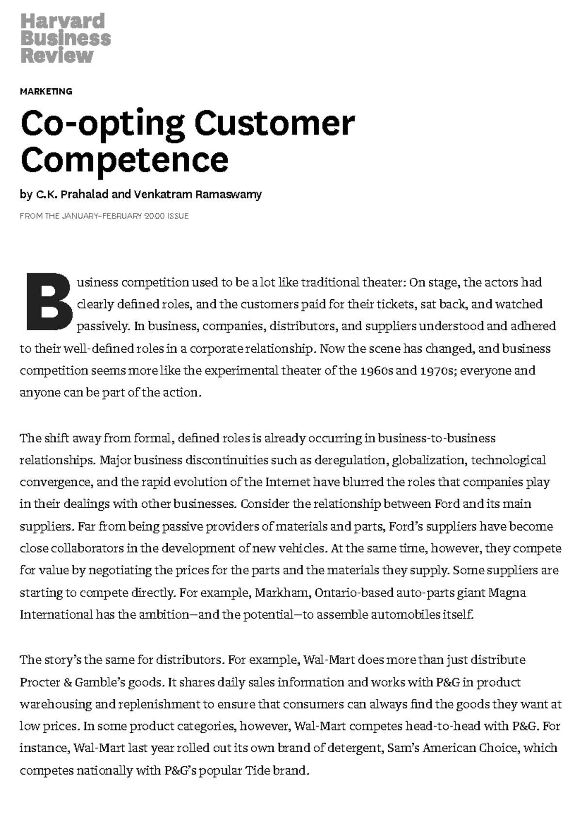 Co-opting Customer Competence parahalad et ramasway importants ...