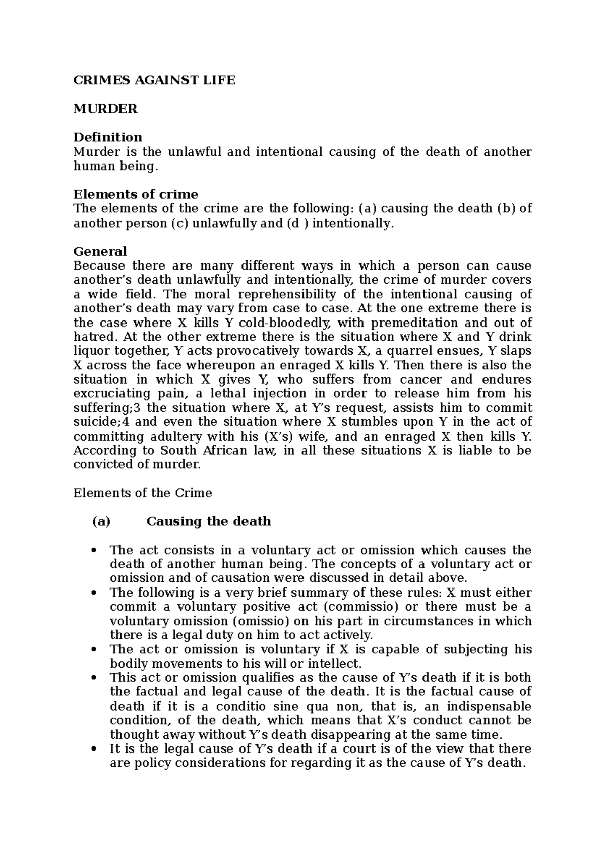 Crimes Against LIFE - Criminal law 2 - CRIMES AGAINST LIFE MURDER ...