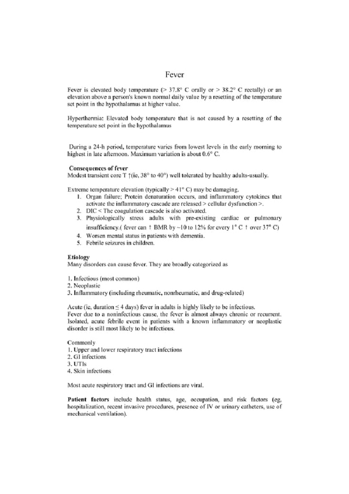 Fever summarized note - Medicine - Studocu