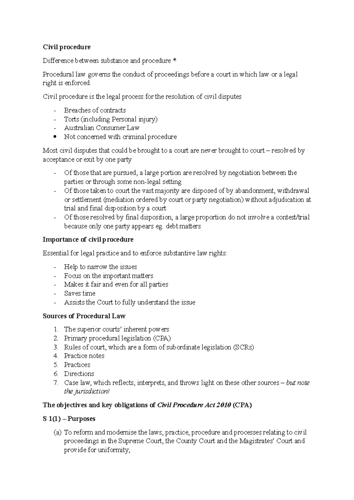 Lecture notes- ECP - Civil procedure Difference between substance and ...