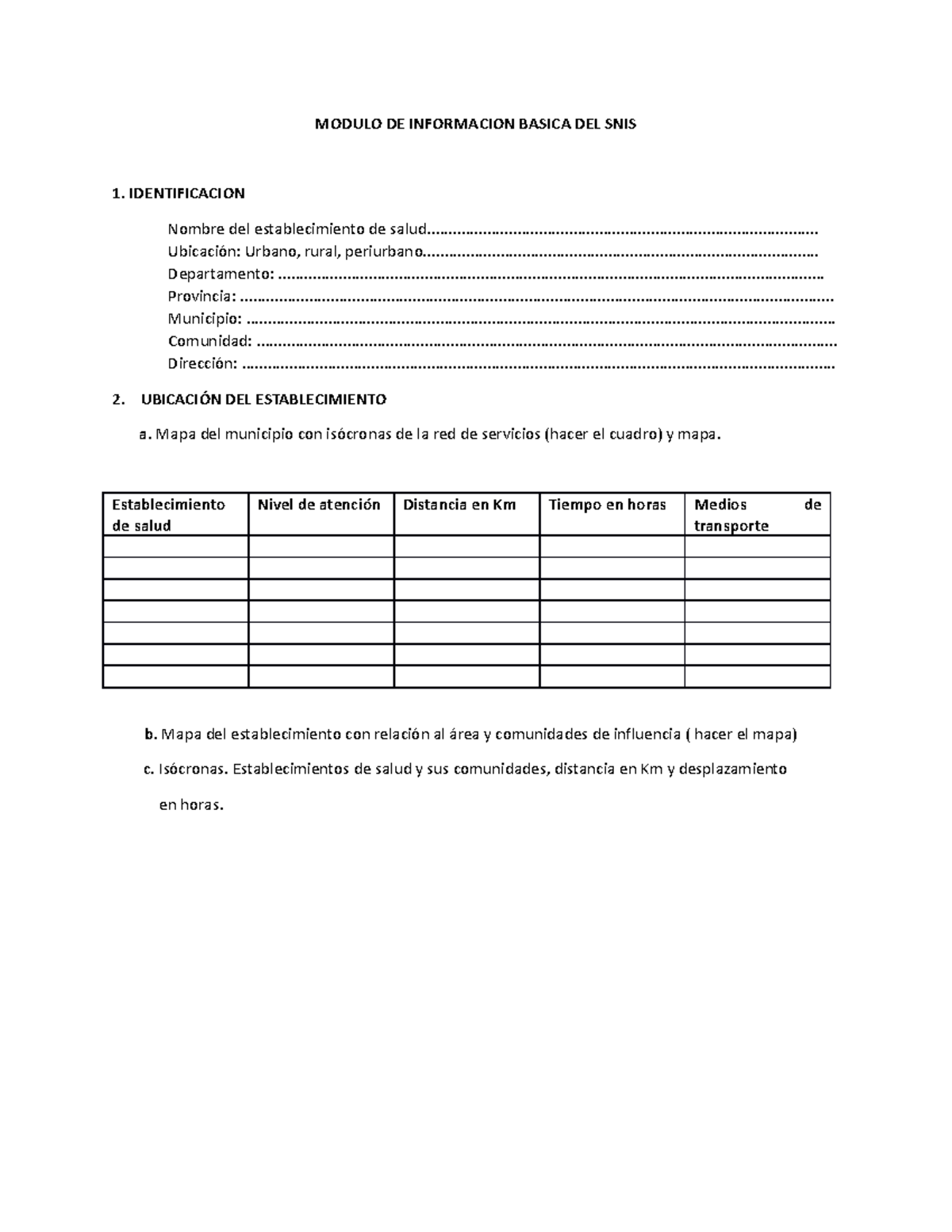 Modulo DE Informacion Basica DEL SNIS - MODULO DE INFORMACION BASICA ...