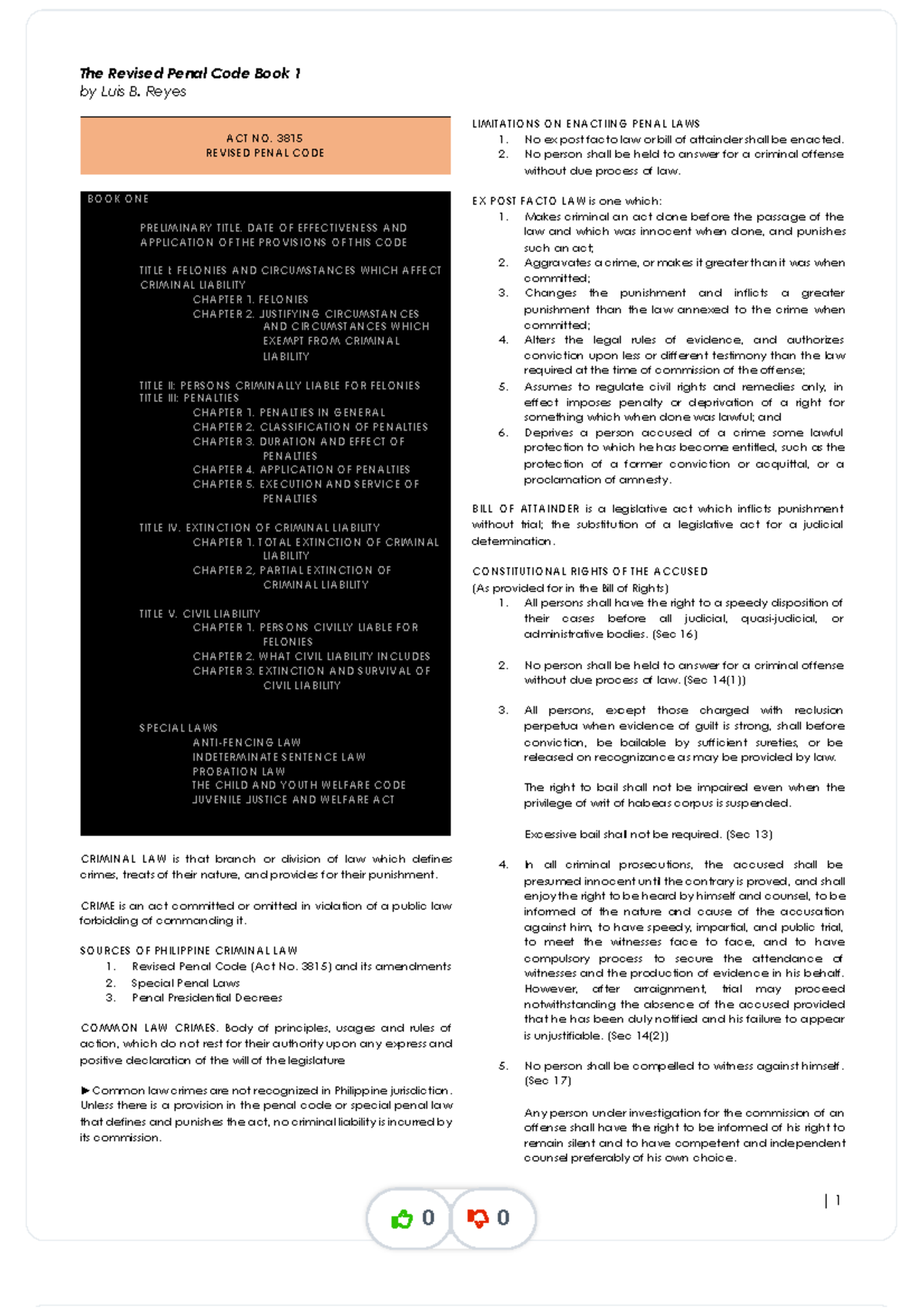 Crim1-notes-reyes-criminal-law-1 compress - by Luis B. Reyes | 1 ACT NO ...