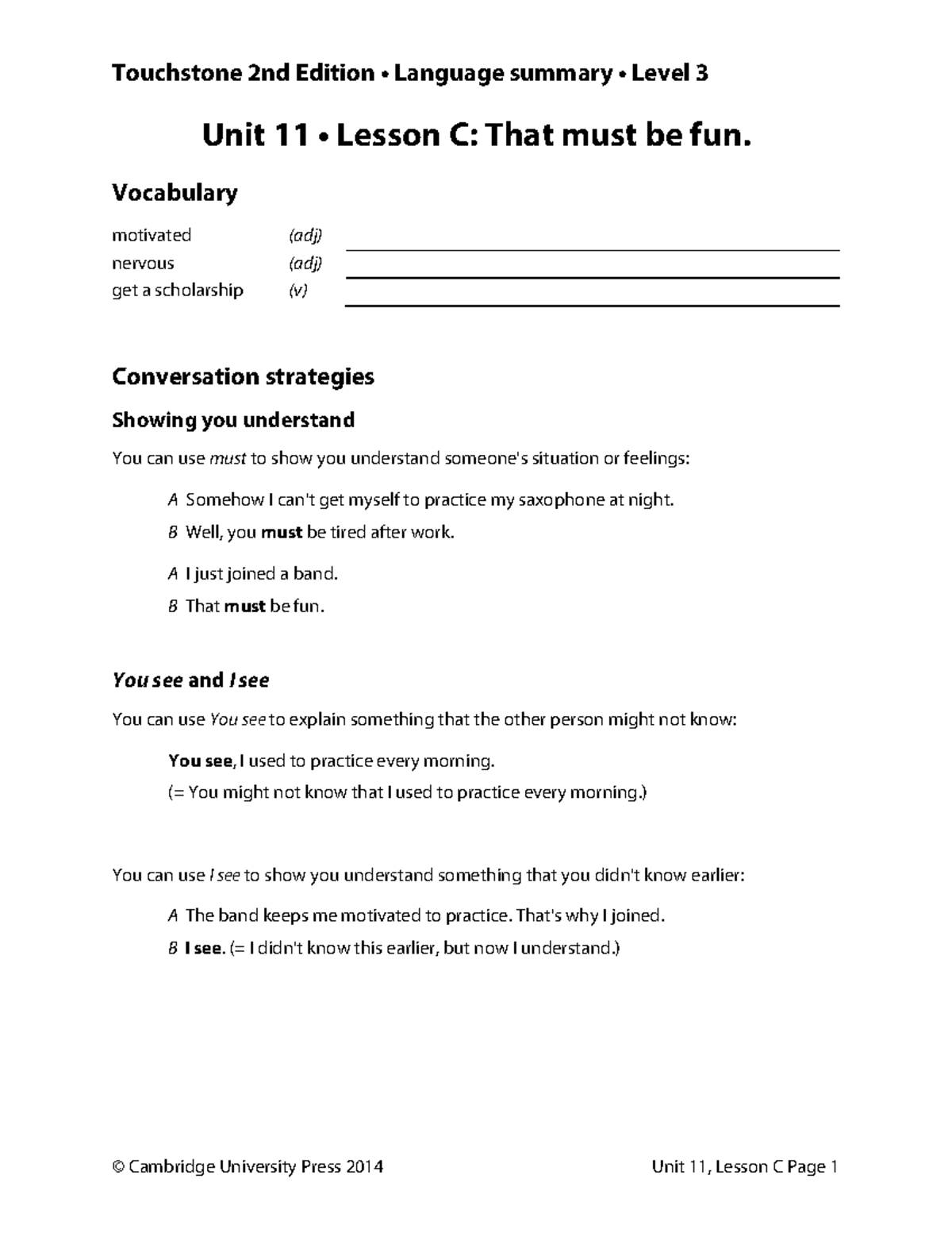 TS2e L3 U11 LC Langsum - bxdfg - Touchstone 2nd Edition • Language summary • Level 3 Unit 11 ...