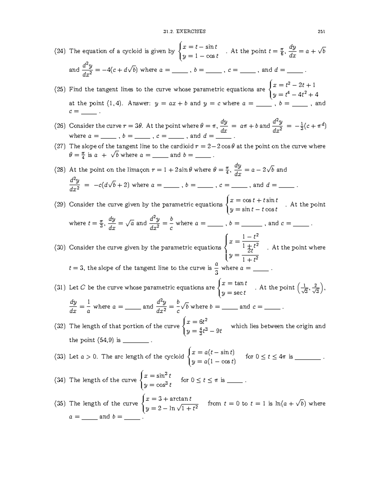 14 Exercises and Problems in Calculus - EXERCISES 251 (24) The equation ...
