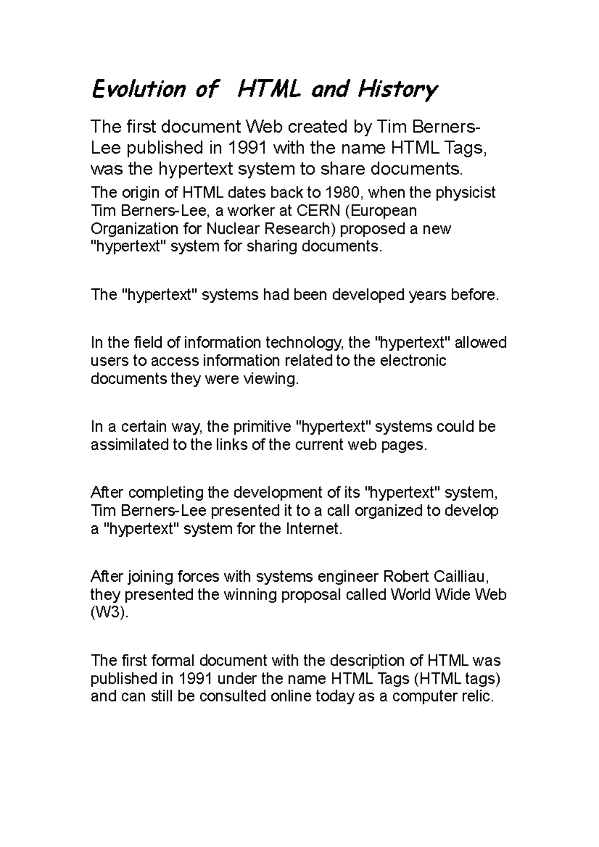 Evolution of HTML and History - The origin of HTML dates back to 1980 ...