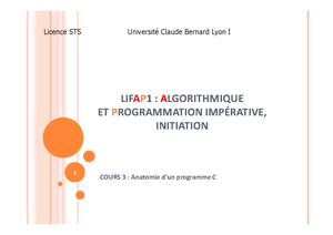 CM1 - cours - LIFAPI : ALGORITHMIQUE ET PROGRAMMATION IMPÉRATIVE, INITIATION COURS 1 ...