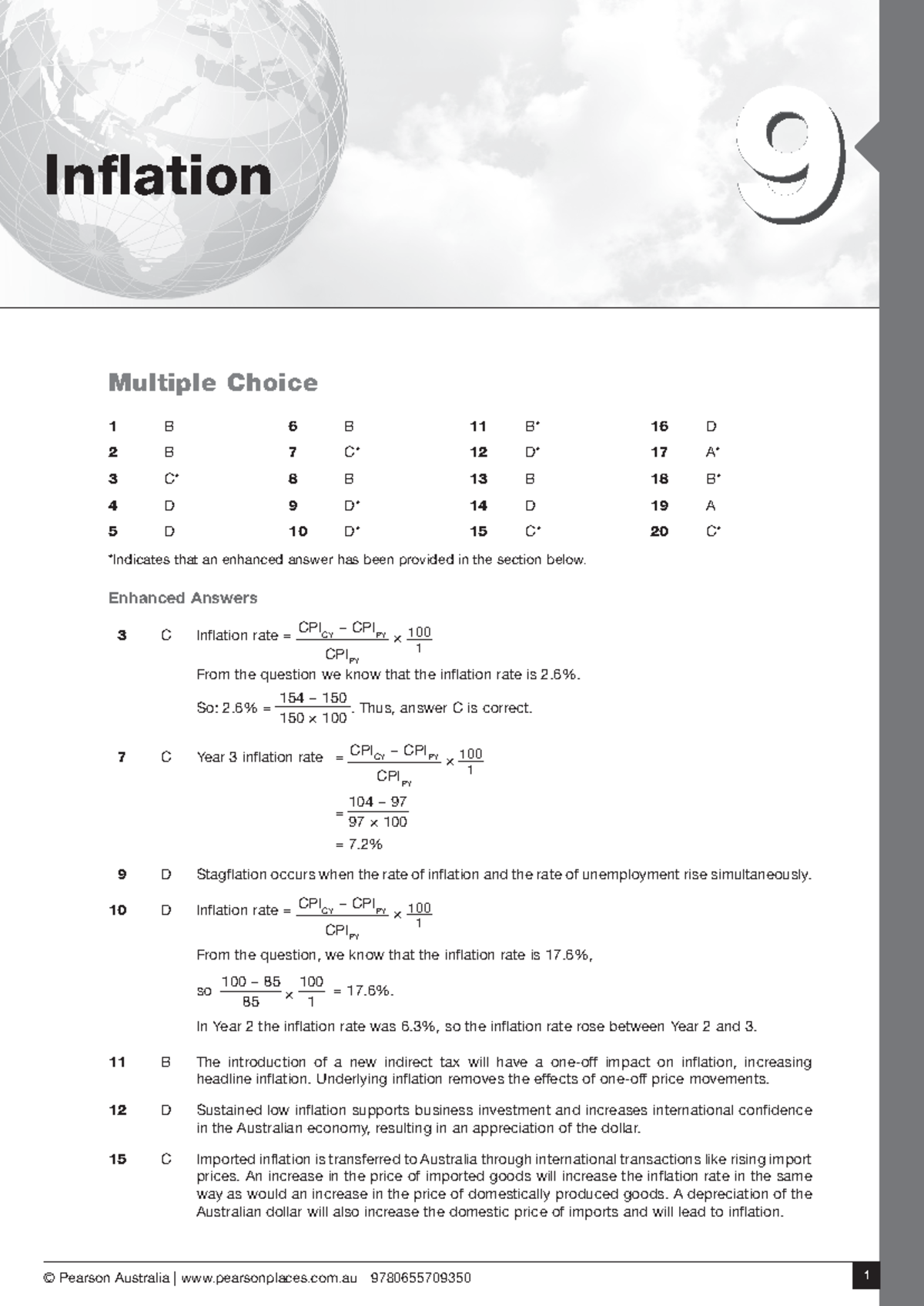 CH09 Answers for textbook - ####### 1 999 Inflation Multiple Choice 1 B ...