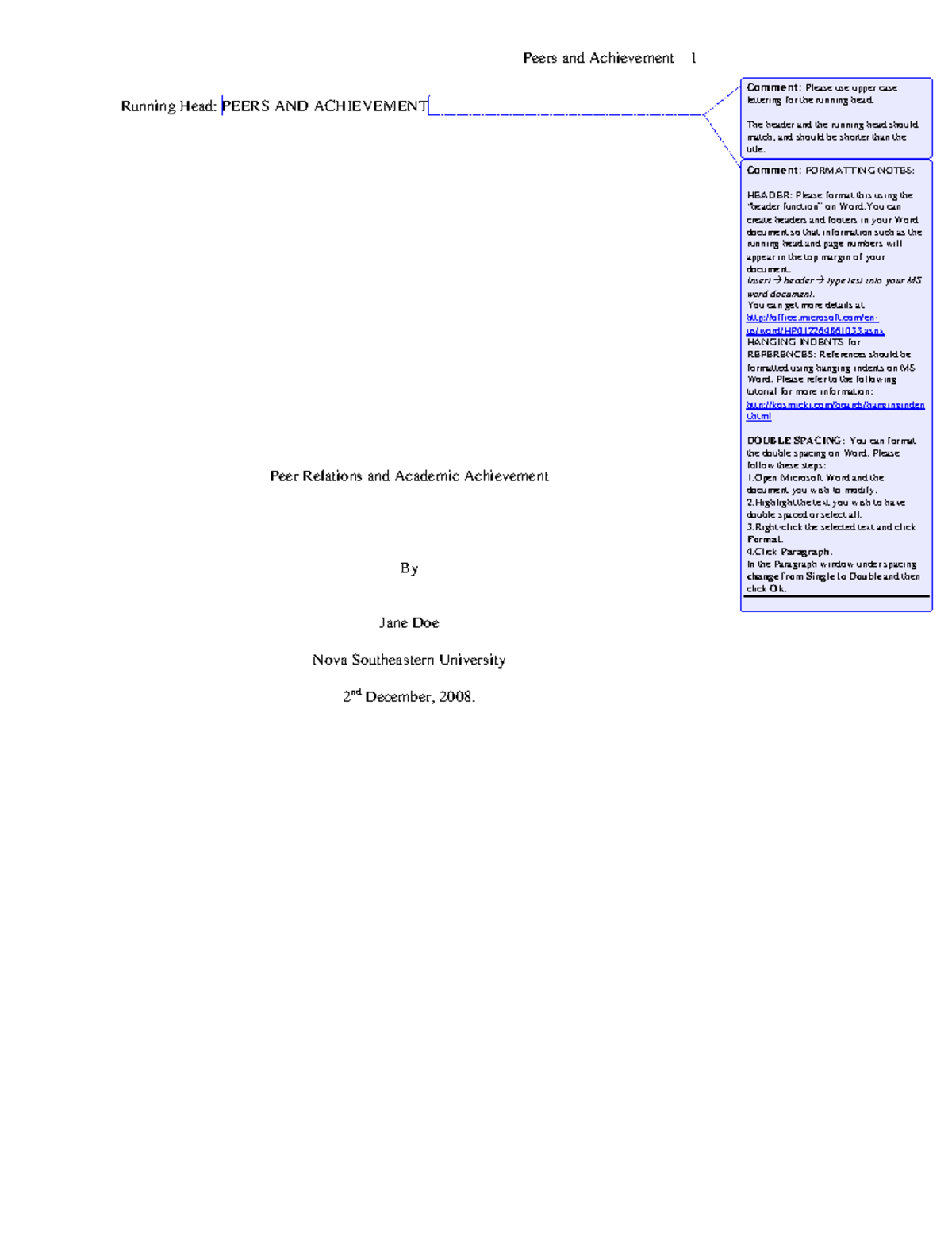 Sample Term Paper - Running Head: PEERS AND ACHIEVEMENT Peer Relations ...