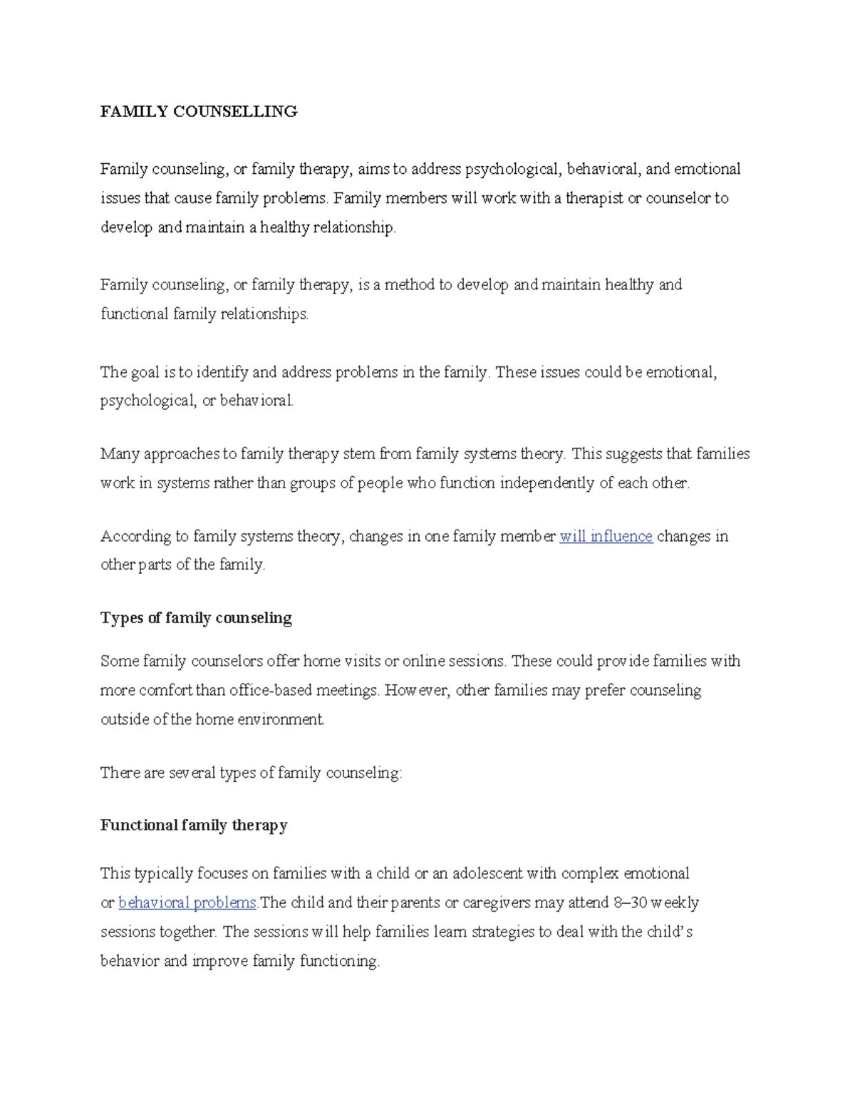 Counseling -UNIT 5 - FAMILY COUNSELLING Family counseling, or family ...