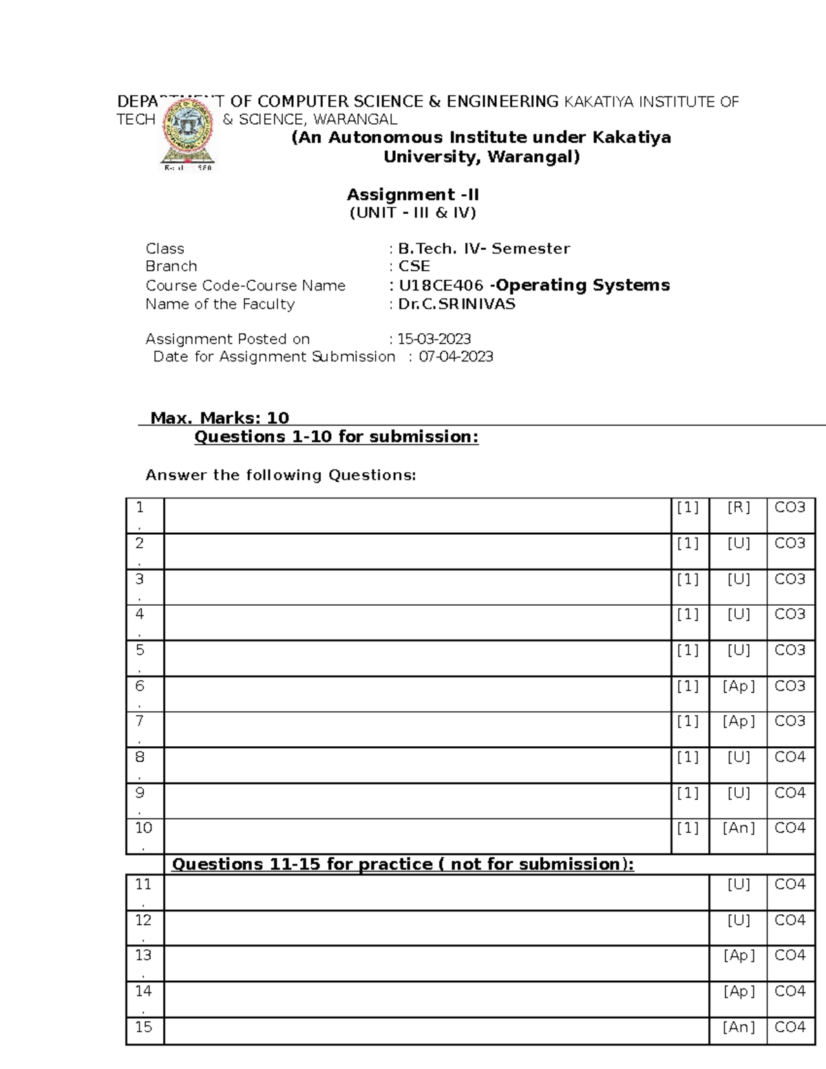 CS OS A2 2022 23 - Operating system important assignment 1 - DEPARTMENT ...