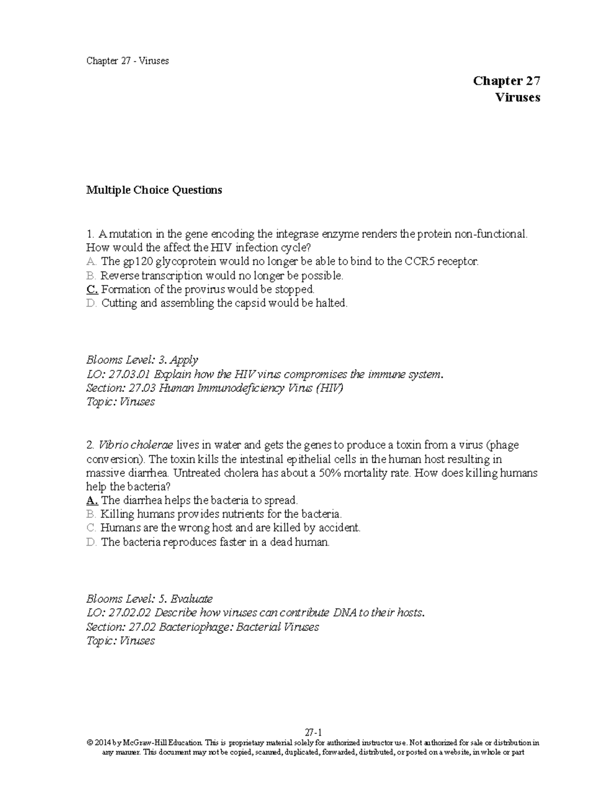 Chap027 - nnmn - Chapter 27 Viruses Multiple Choice Questions A ...