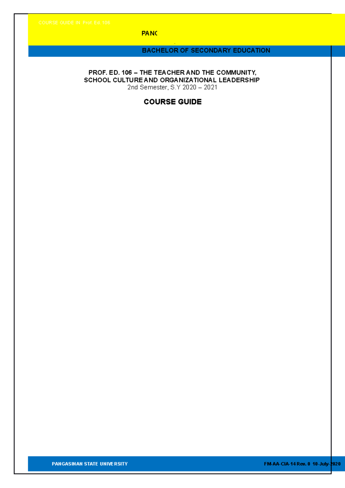 Course-Guide in Prof Ed 106 - The Teacher and the Community - BSED ...