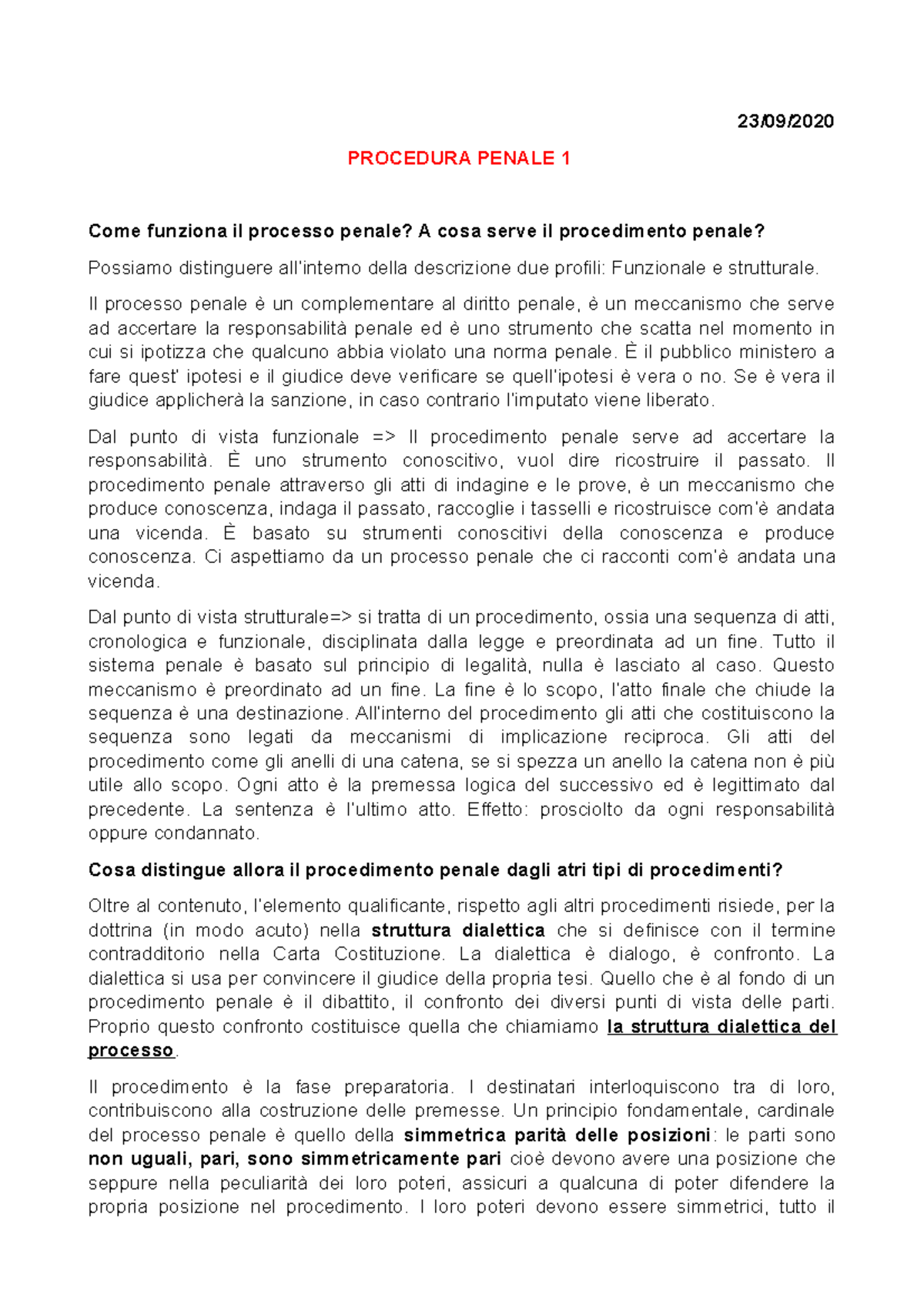 Lezione 1 e 2 Procedura Penale - 23/09/ PROCEDURA PENALE 1 Come ...