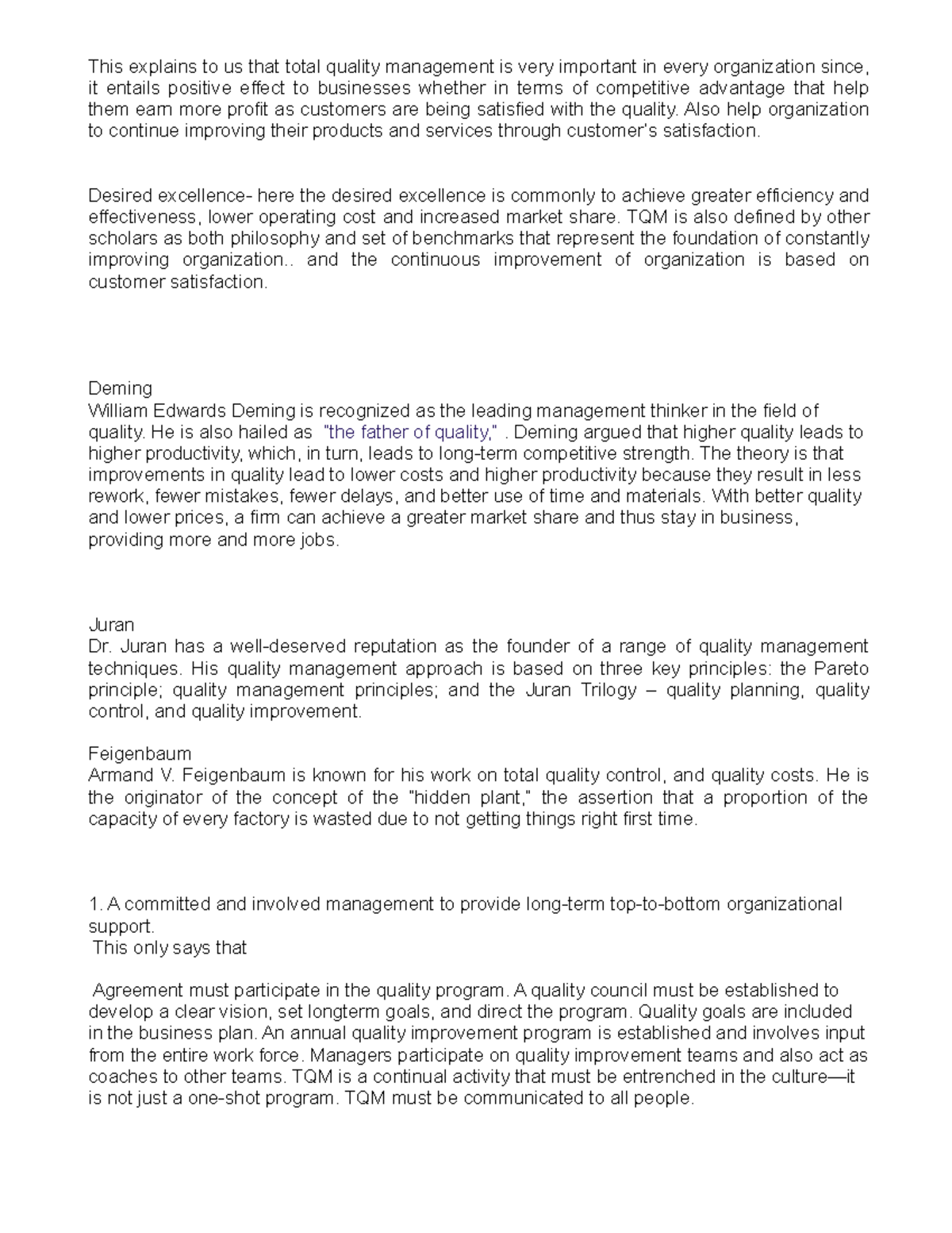 TQM Explanation - Lecture notes 1-2 - This explains to us that total ...