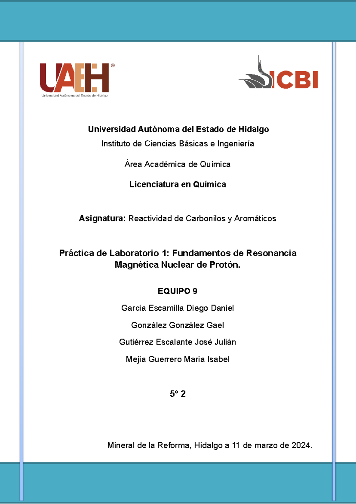 Reporte de laboratorio 1 RCA- UAEH - Universidad Autónoma del Estado de ...