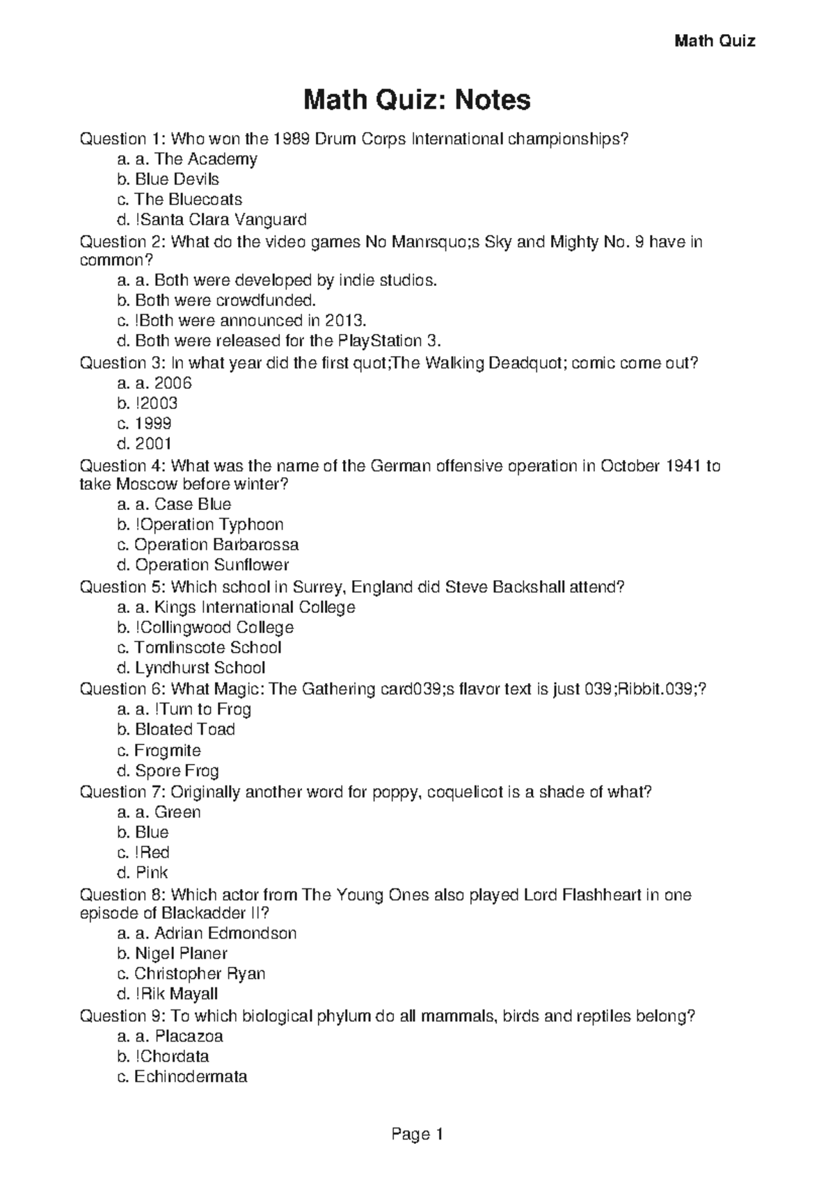 Math Quiz Lesson Plan 7 - Please give your document a descriptive and ...