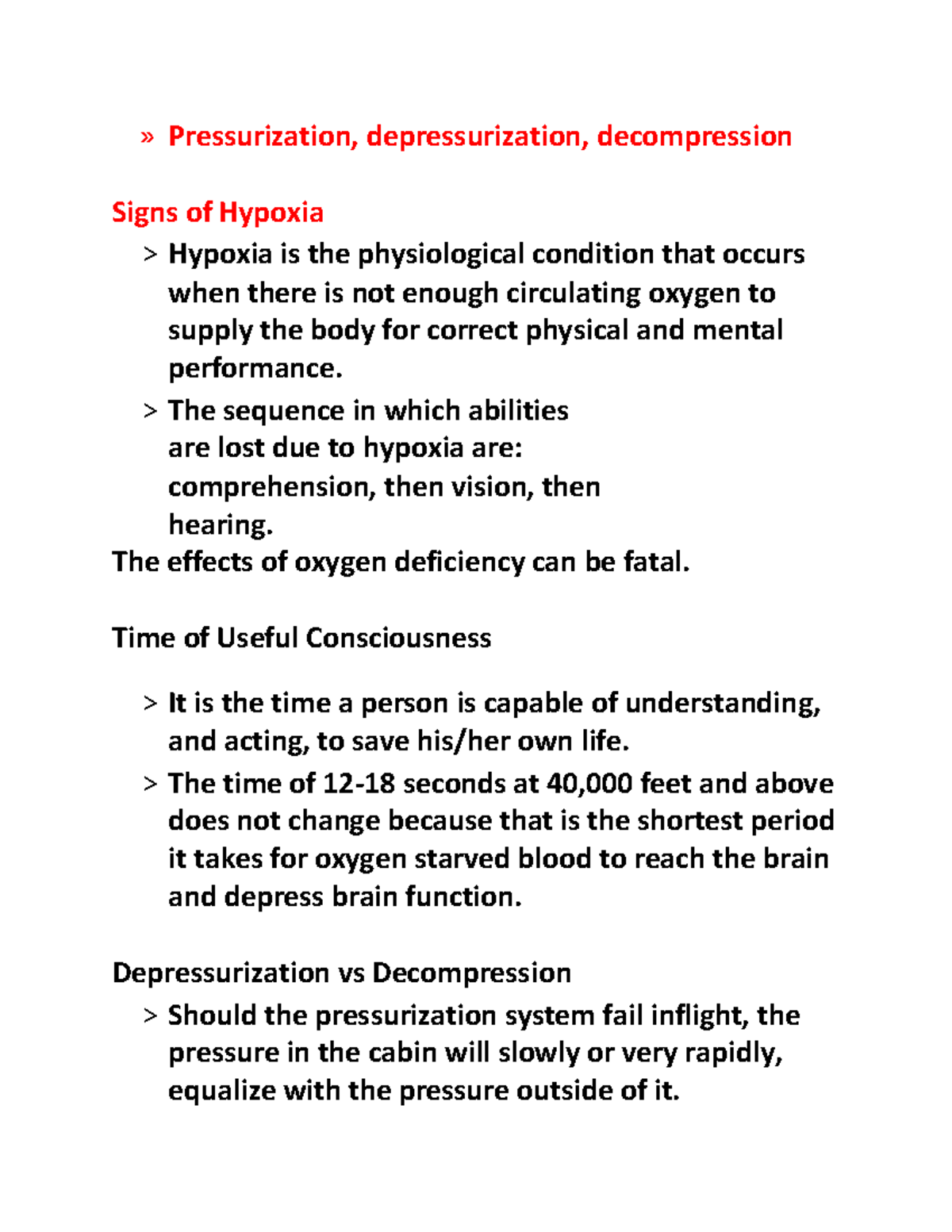 Pressurization, Depressurization and Decompression, - » Pressurization ...