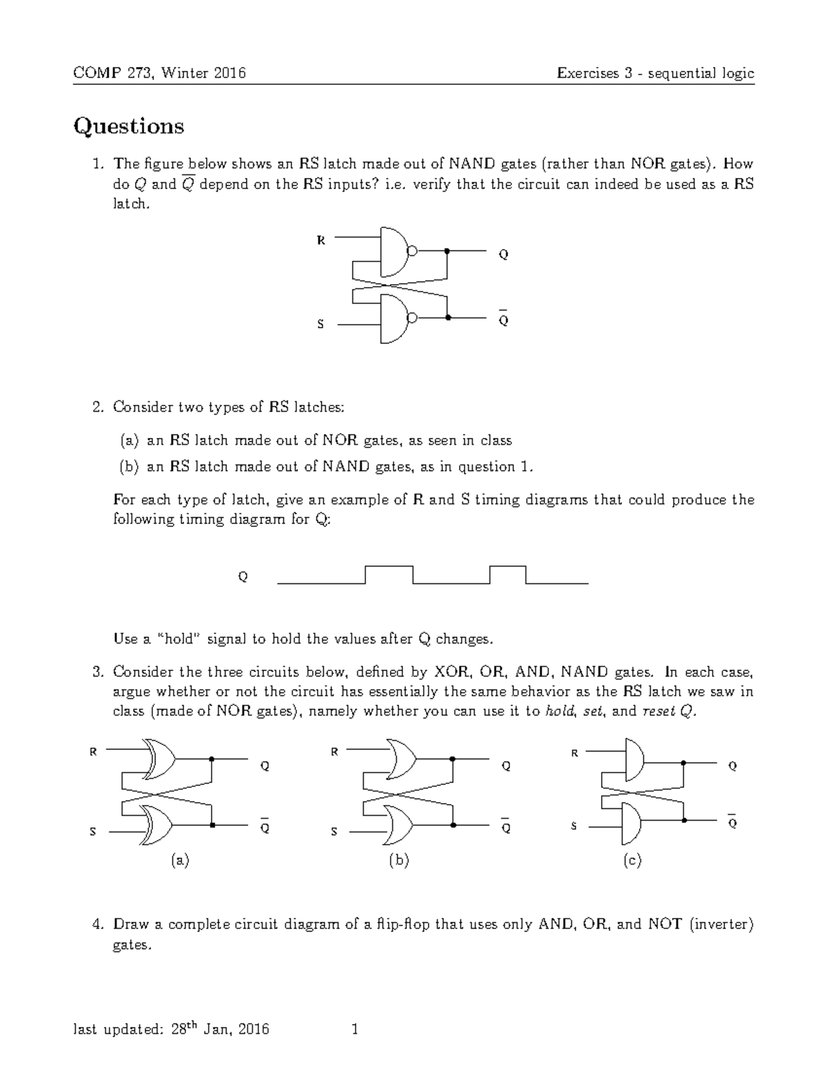 E3 - Exercises 3 - COMP 273, Winter 2016 Exercises 3 - sequential logic ...