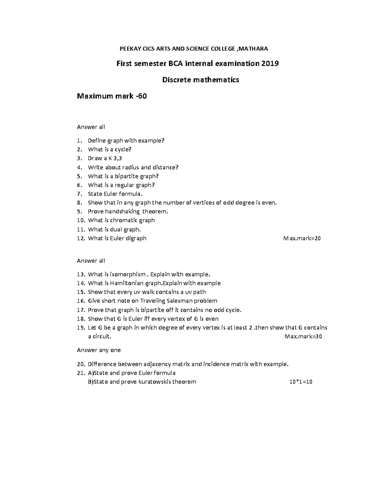 Discrete mathematics question paper - PEEKAY CICS ARTS AND SCIENCE ...