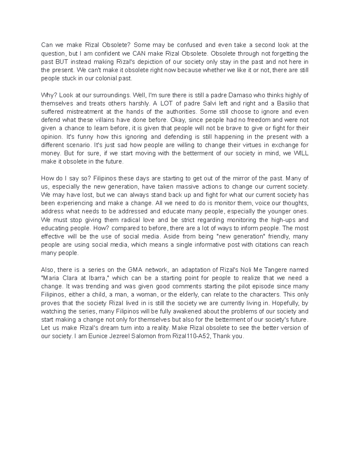 TED TALK CAN WE MAKE Rizal Obsolete - Can we make Rizal Obsolete? Some ...