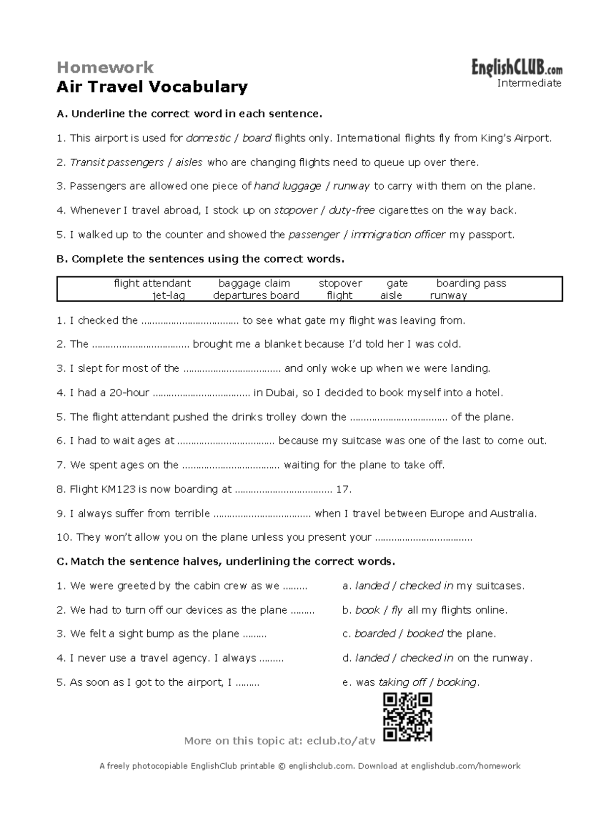 Air-travel-vocab - Handout for practical class - A freely photocopiable ...