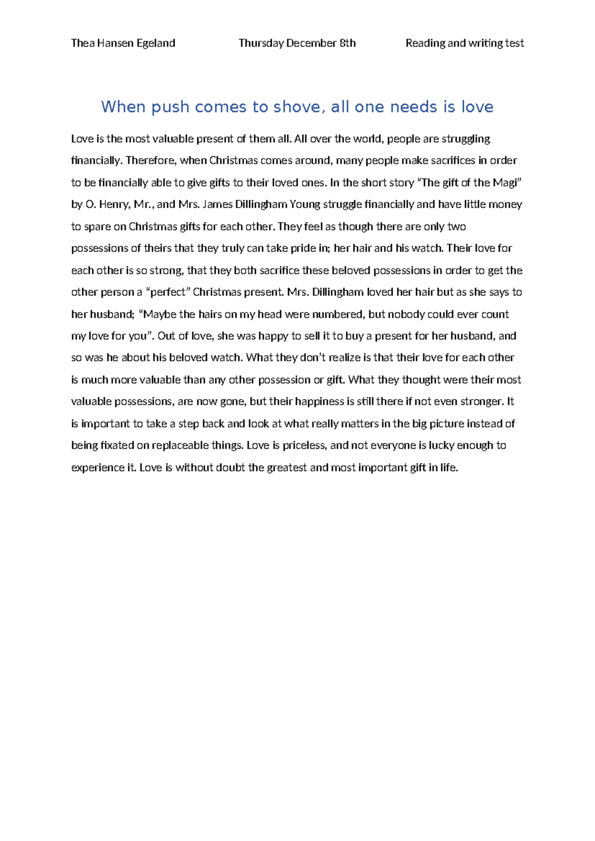 The gift of the Magi - Thea Hansen Egeland Thursday December 8th ...